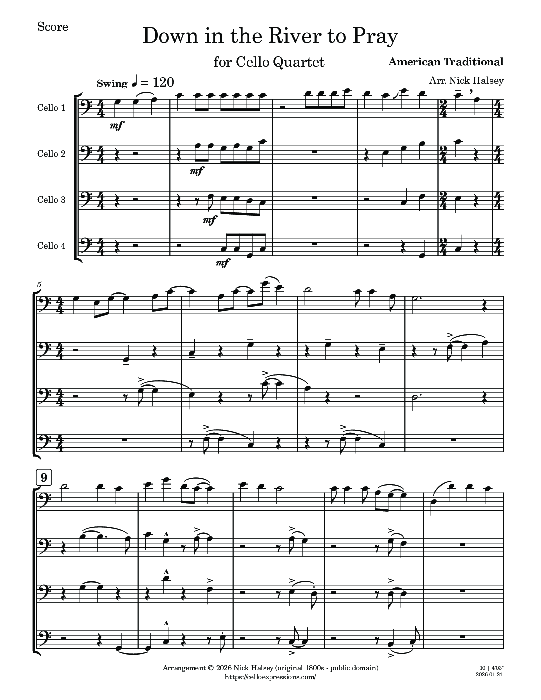 Down in the River to Pray - Cello Expressions Sheet Music Library