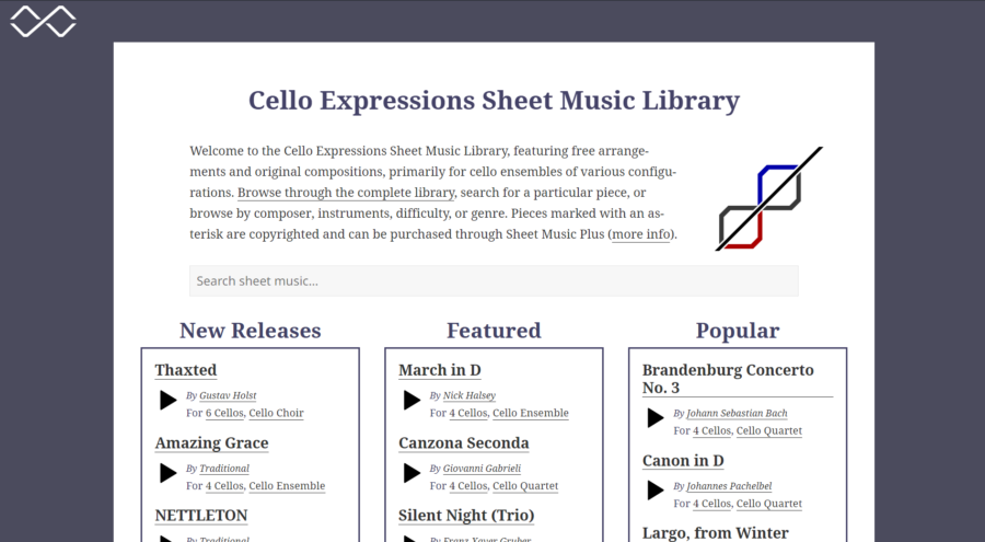 New Sheet Music Library Home Page, 2023 - Cello Expressions